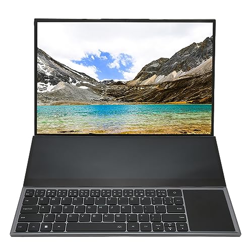 GOWENIC Double Screen Laptop for Win 11, 16 Inch HD Main Screen Notebook with 14in Full HD Touch Panel, for Core I7 10750H Processor, Full Size Keyboard, Dark Gray (16GB+256GB US Plug)