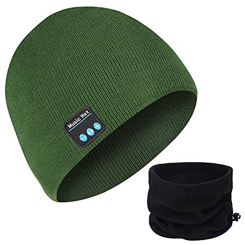 MISERWE Wireless Beanie Hat with Neck Gaiter Scarf V5.0 Unisex Men's Sports Hats & Cap Winter Outdoor Sports Knit Cap Wireless Stereo Headphone(Green)