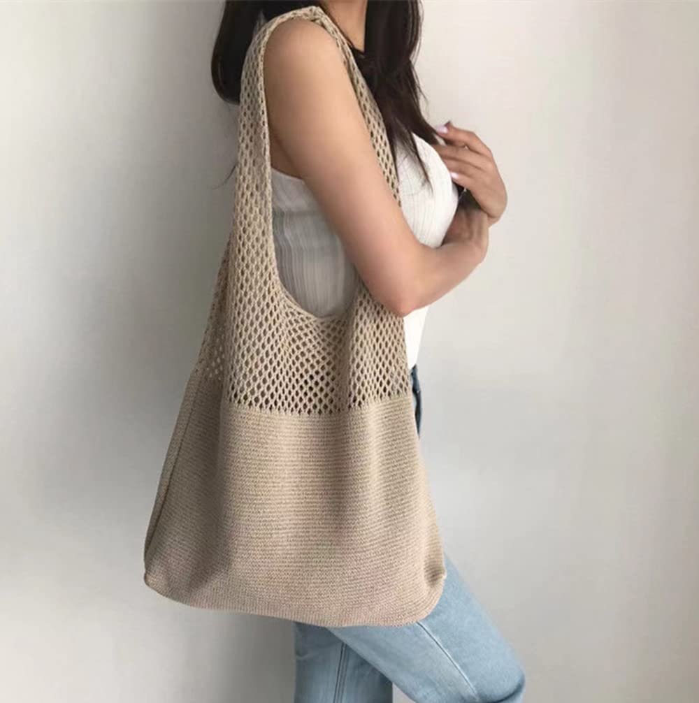 Knit Cute Handbag for Women Crochet Tote Bag Large Capacity Shoulder Hobo Bag