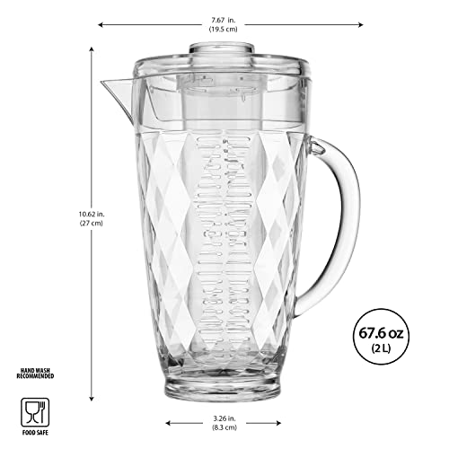 Water Infuser Pitcher β Fruit Infuser Water Pitcher By Home Essentials & Beyond β Shatterproof Acrylic Pitcher β Elegant Durable Design β Ideal for Iced Tea, Fruit Infused Water and Juice (67.7 oz.)