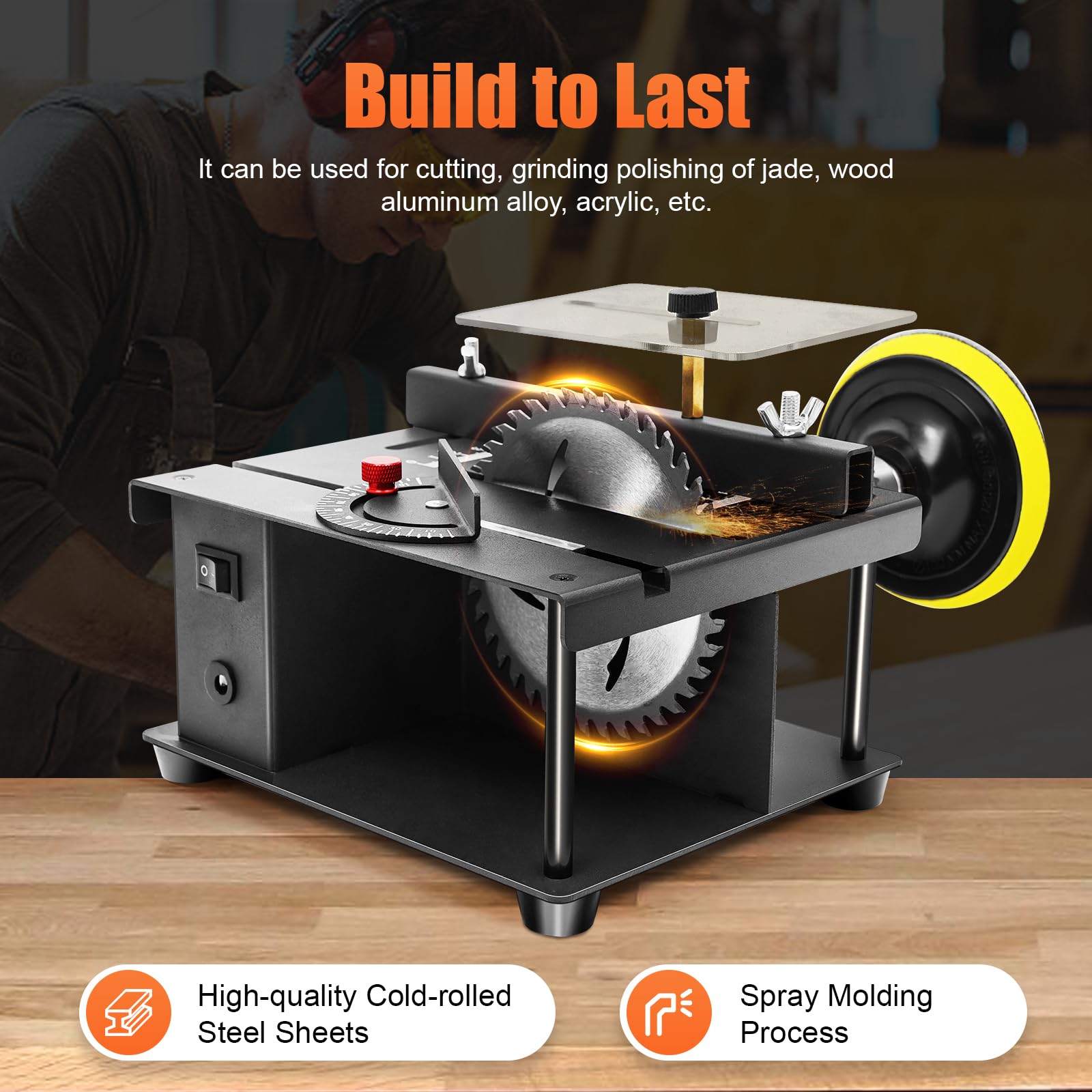 Mini Table Saw, 200W 8500RPM, Small Desktop Multi-Functional Cutting Bench for Precision Cut Metal Miniature Wood Plastic Acrylic
