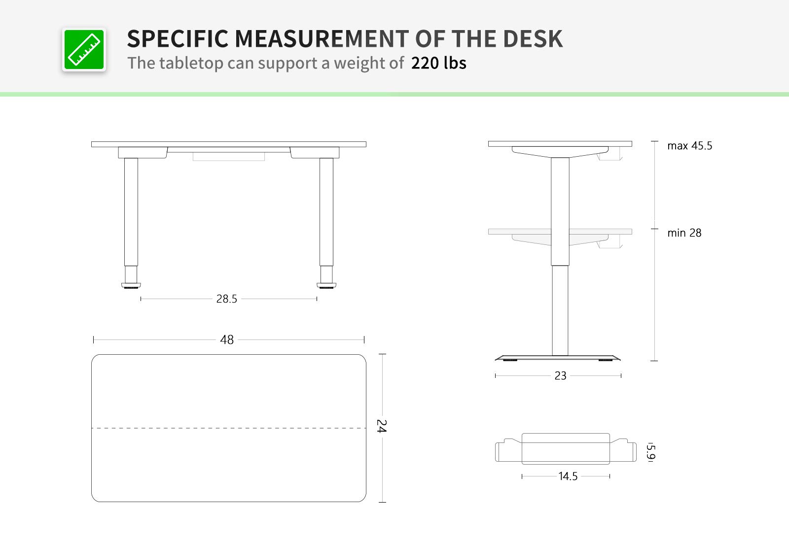 FAMISKY Dual Motor Adjustable Height Electric Standing Desk, 48 x 24 Inches Stand Up Home Office Desk with Splice Tabletop, Black Frame/Walnut Top