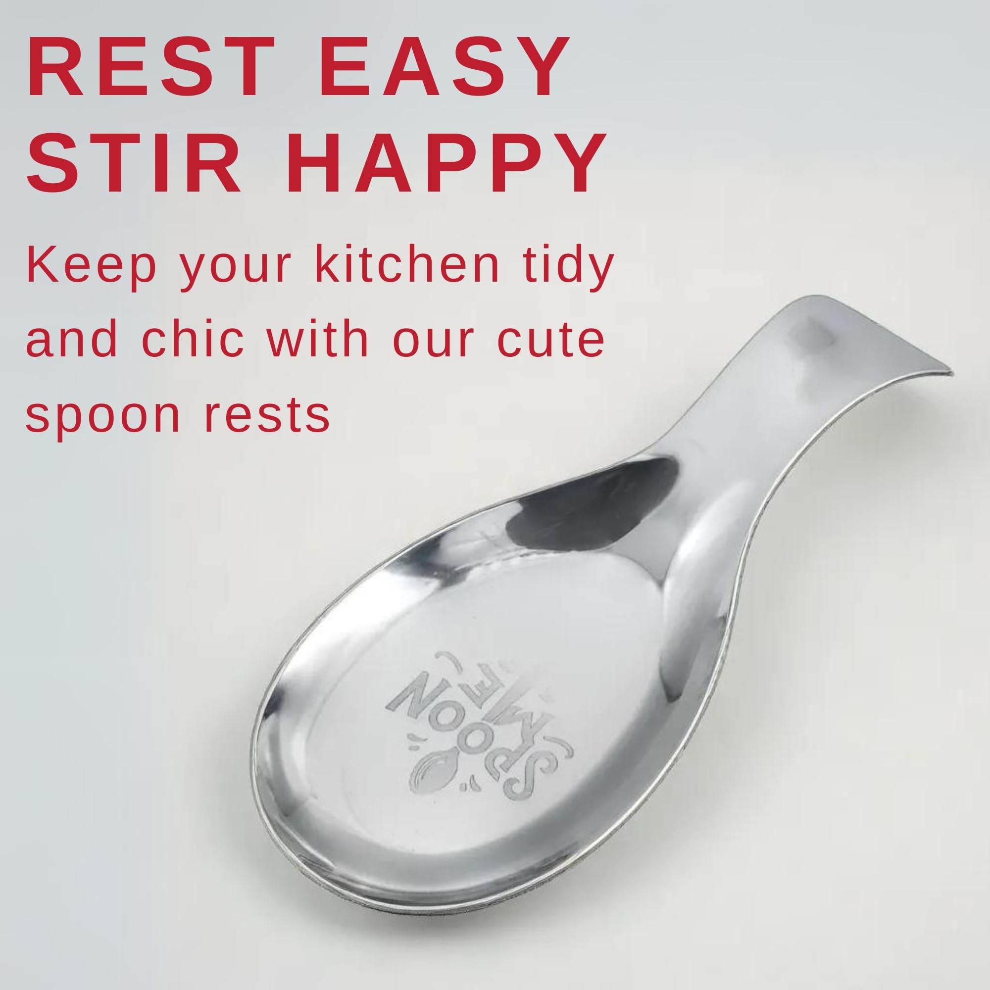 Spoon Rest Set of 2 Stainless Steel Spoon Cooking Ladle utensil Holder Spatula Rest for Kitchen Counter Stove Top Cute Decor Large Size & Dishwasher Safe
