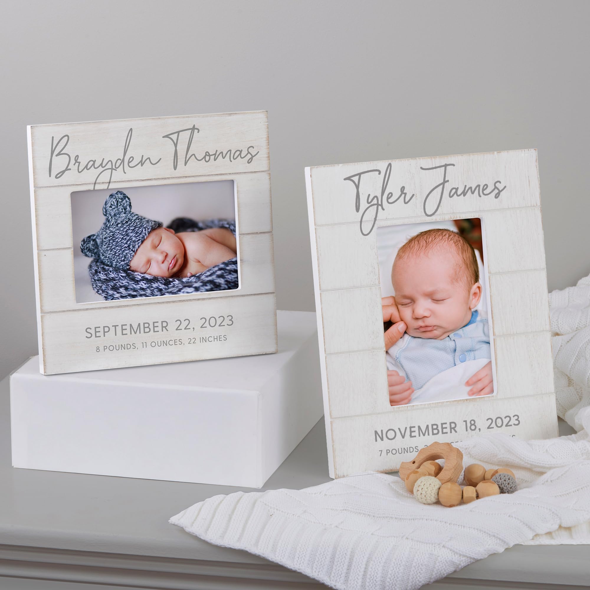 Personalization Universe Personalized Simple and Sweet Baby Shiplap Frame 4x6 Horizontal Picture Frame - Rustic Whitewashed Wood Photo Frame for Newborn, Boy or Girl, Newborn & Family Pictures,