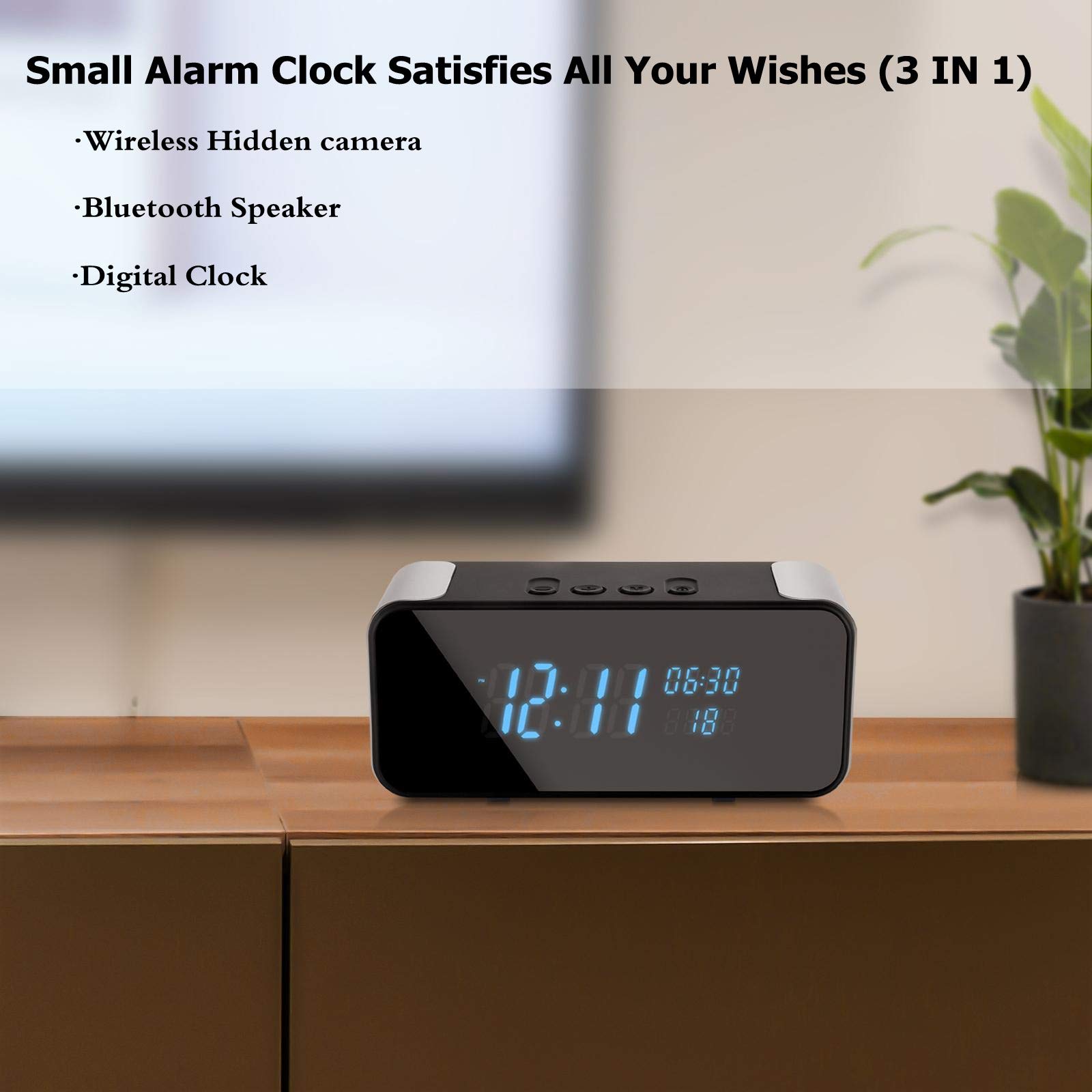 QAOLZCC WiFi-Hidden-Spy-Camera, Alarm Clock with Bluetooth Speaker 1080p/2K/4K Full HD Wireless Nanny Cam with Night Vision and Motion Detection Alarm, Security Recording with App