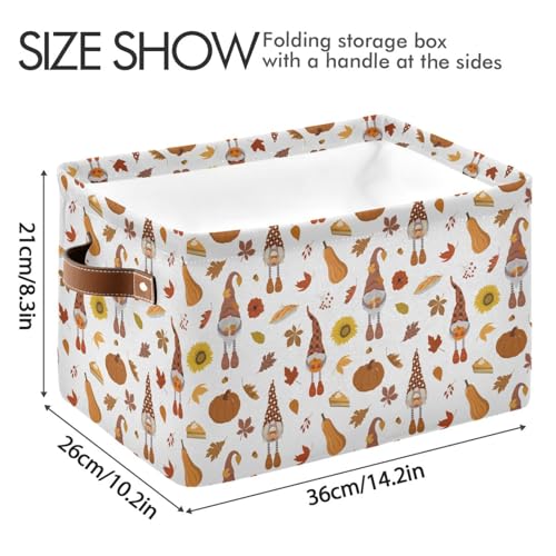 Halloween Gnome Thanksgiving Fall Storage Basket Bins Sturdy Toy Storage Organizer Bins Laundry Basket with Handles for Home Boys Girls Office Closet Shelf Nursery Baskets,1 pcs