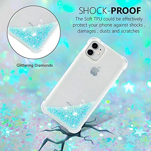 Phone Case Cover Glitter Case Compatible with iPhone 11 Case Compatible with Women Girls Girly Sparkle Liquid Luxury Floating Quicksand Transparent Soft TPU Phone Case Bags Sleeves (Color : Light blu
