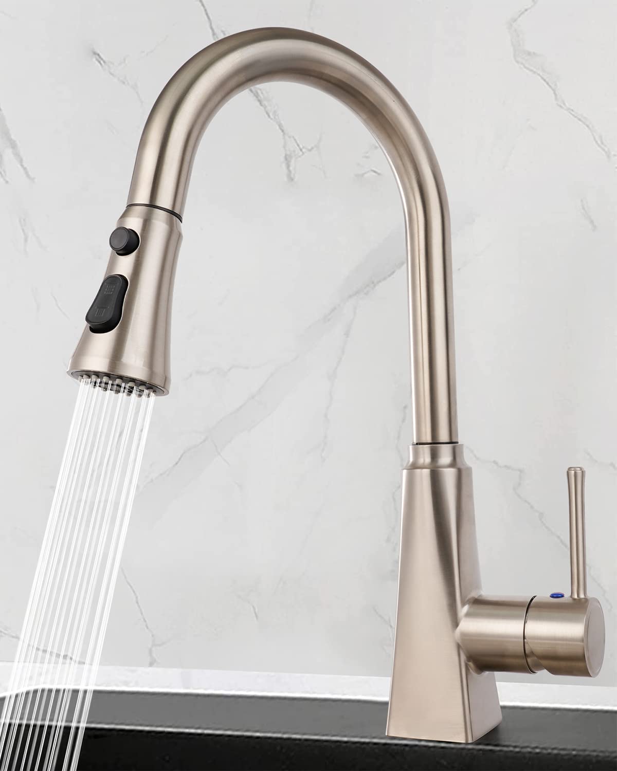 Hibbent Pull Down Kitchen Faucet Head Replacement, 3-Function Kitchen Sink Spray Nozzle with 10 Adapters, Compatible with Moen, American Standard, Delta, Kohler Faucets, Brushed Nickel