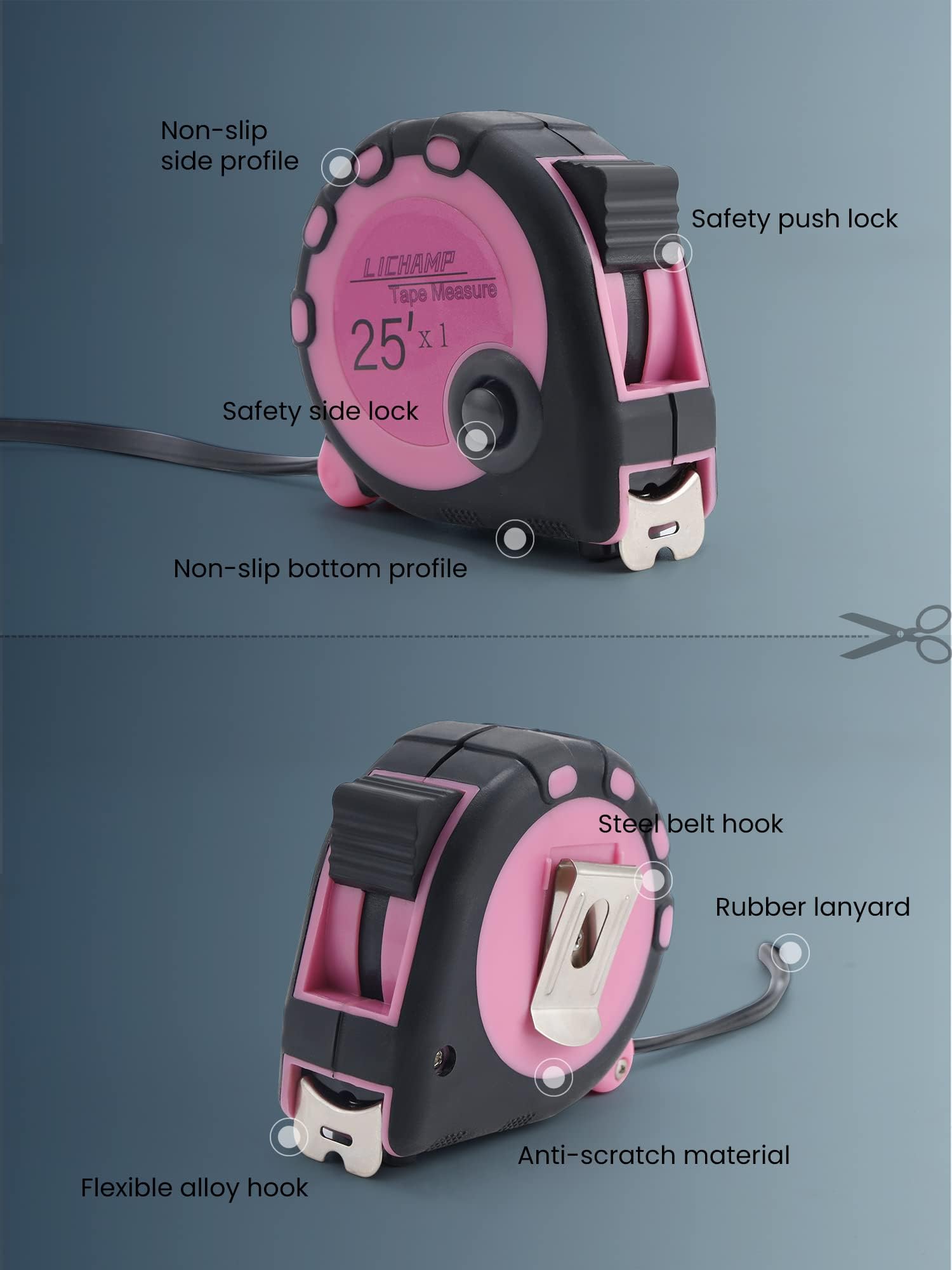 Lichamp Pink Tape Measure 4 Pack, 10ft 16ft 25ft Tape Measure Set with Soft Tape Measure, 10ft x 5/8in, 16ft x 3/4in, 25ft x 1in, 04MXPK