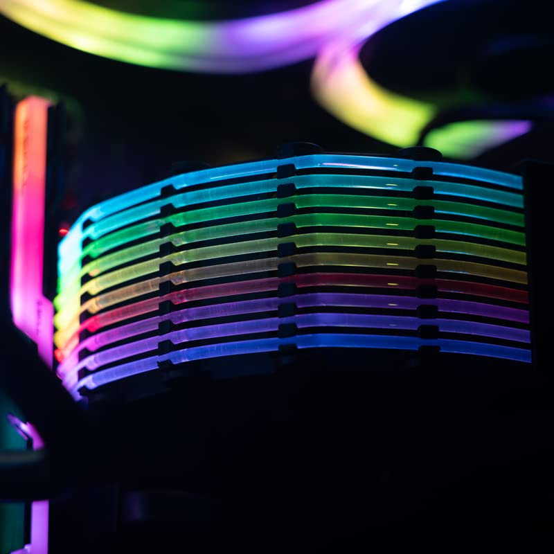 iHTP Power Supply Sleeved Cable, Customization 24 Pin ATX RGB Cable Extension Kit 18AWG, 5V 3Pin Synchronized Sleeved Cable for RGB Software