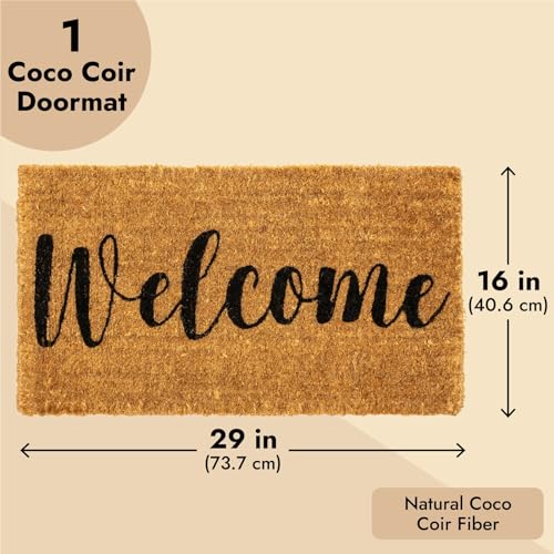 Juvale Natural Coir Doormat, Welcome Mats for Front Door, Outdoor Entry (16x29 in)