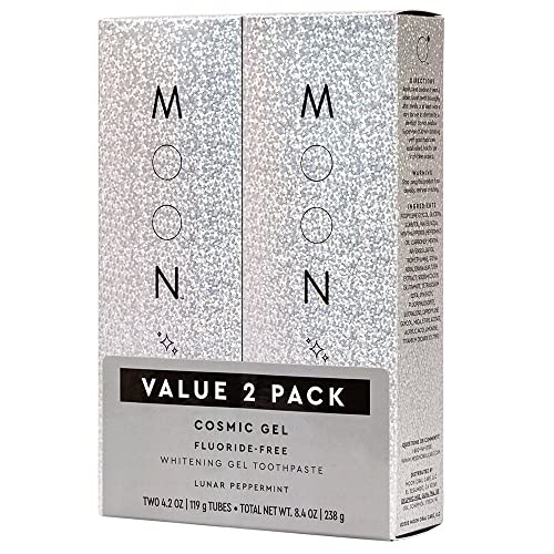 MOON Cosmic Gel Stain Removal Toothpaste, Fluoride-Free, Lunar Peppermint Flavor for Fresh Breath, for Adults (2 Pack)