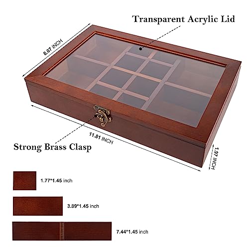 Mooncraftlogy Adjustable Rock Display Case, Rock Collection Box with Shelves, Pine Wood Crystal Organizer for Stones Storage,Gem Holder with Lid for Seashell, Jewelry, Collectibles (Brown)