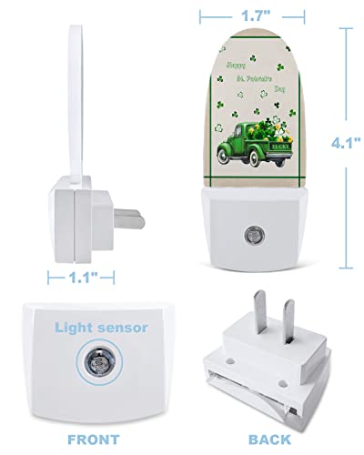 RisQiten St. Patrick's Day Night Light, LED Plug in Night Light, Green Striped Board Truck Clover Night Lights with Dusk to Dawn Sensor Decorative Kids/Adults Nightlight for Bedroom Bathroom