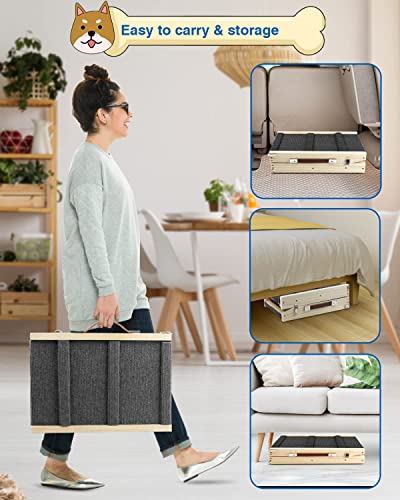 TNELTUEB Adjustable Dog Ramp, Wooden Folding Portable Pet Ramp,Rated for 30 LBS, 32.6" Long and Adjustable from 10" to 19" with Non-Slip Traction Mat, Dog Step for Bed, Couch,Car (Grey)