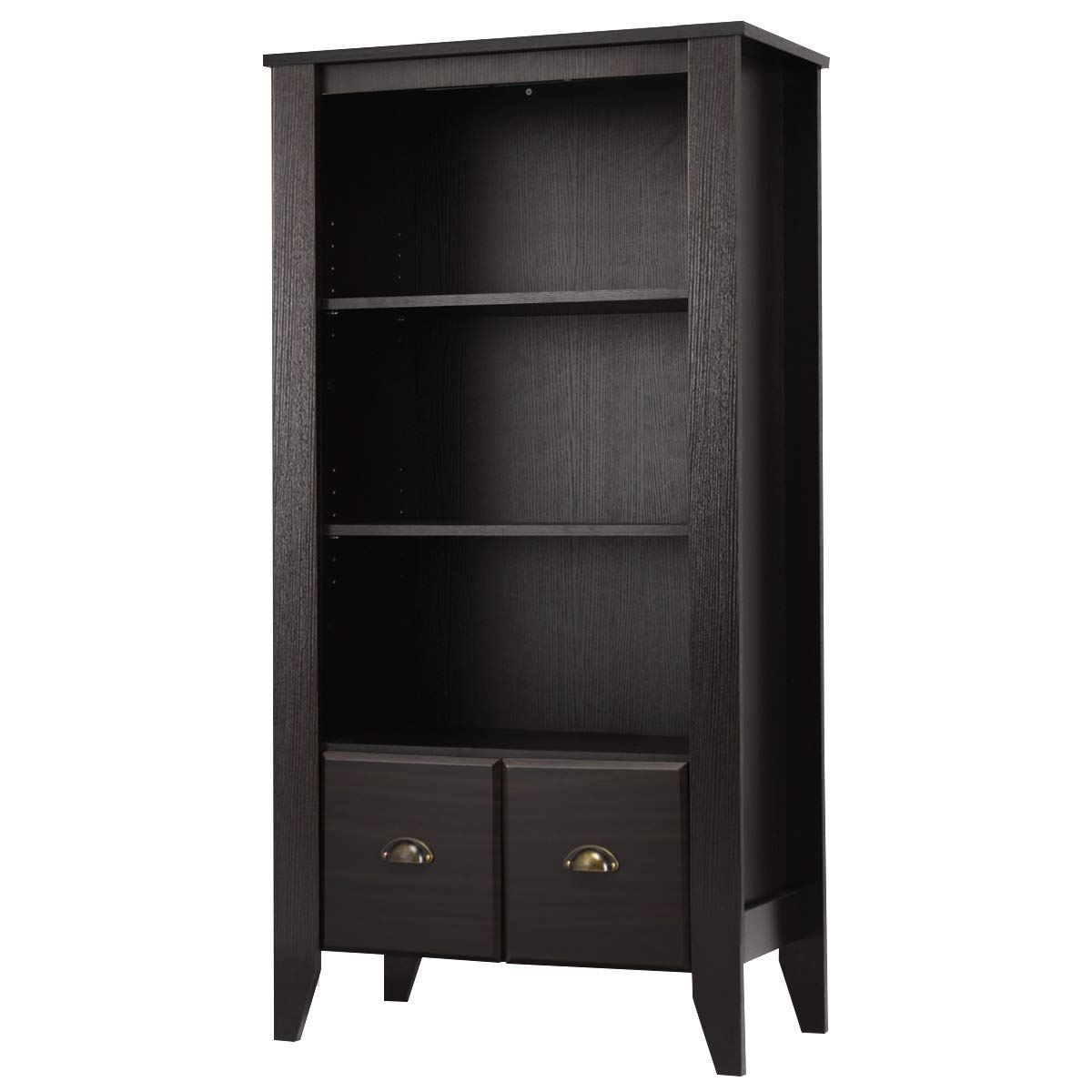 GLACER Bookshelf Bookcase, Multifunctional Cabinet with 2 Adjustable Shelves and 2 Drawers, Ideal for Home Office Bedroom and Living Room