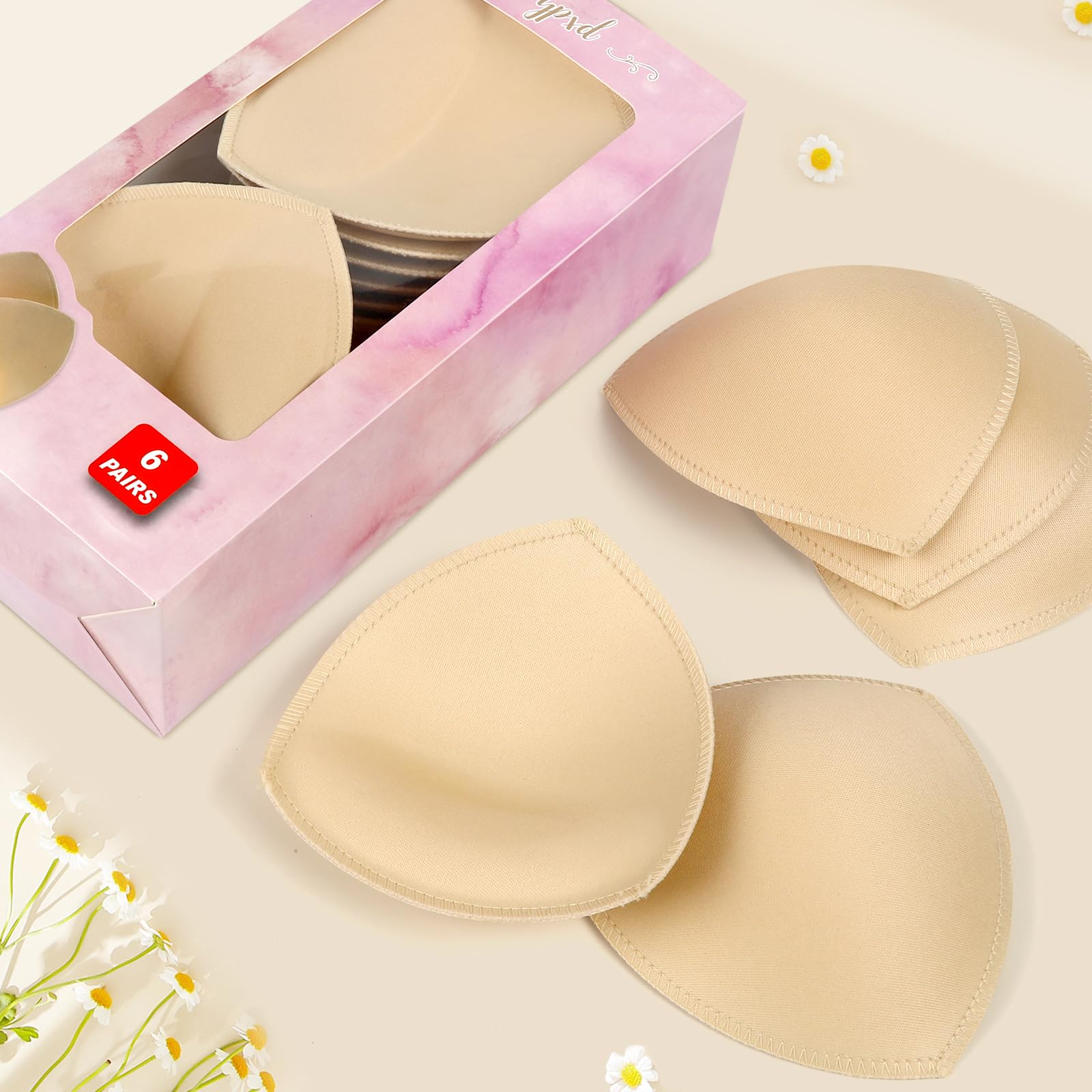 Fypxd 6 Pairs Removeable Bra Pads Inserts Push up for Sport Bra and Bikini Tops Beige