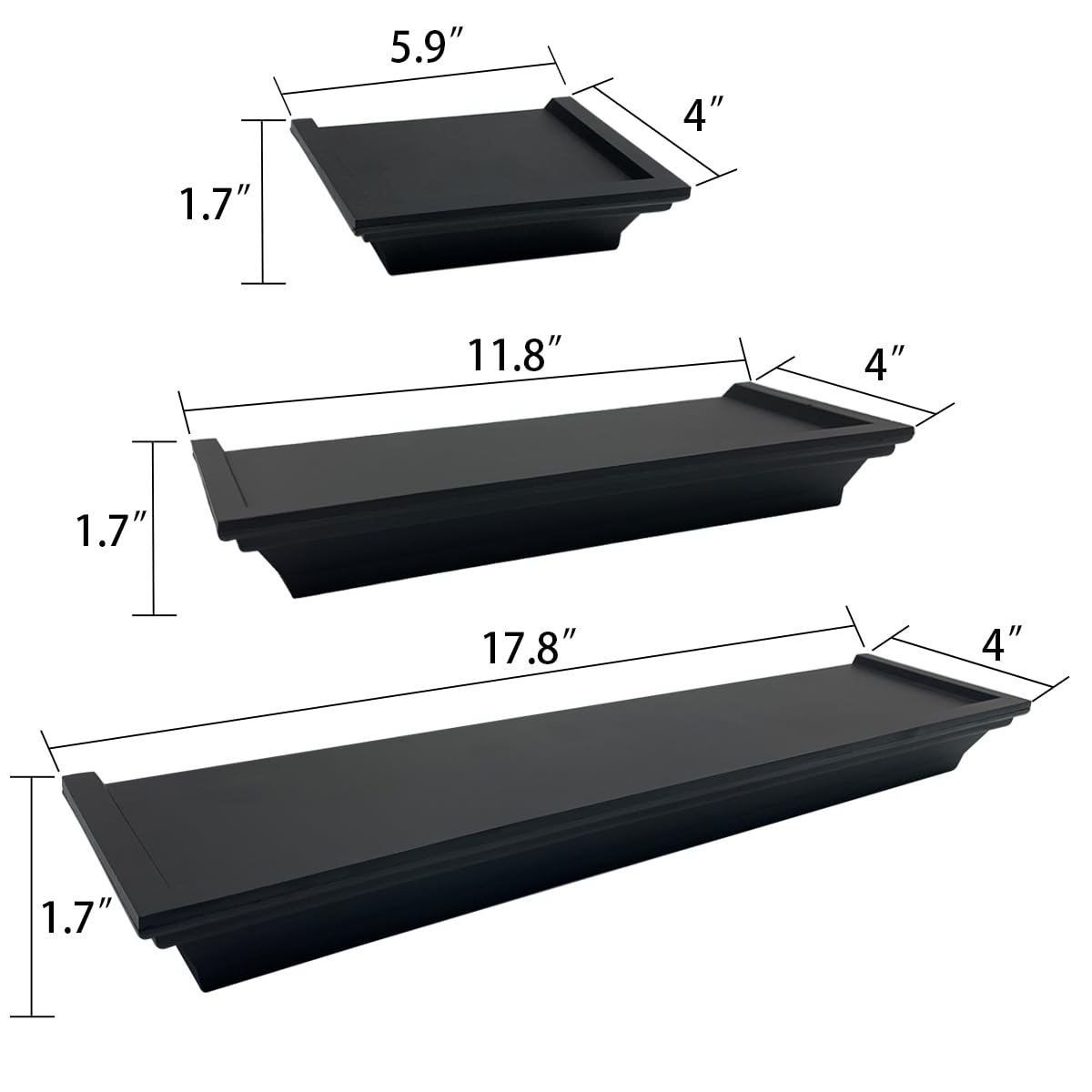 jomajo Floating Shelves for Room Decor, Shelves for Wall Storage, Wall Mounted Shelf for Plants,Books, Small Wall Shelves for Bedroom,Bathroom,Living Room,Kitchen(Black Set of 5)