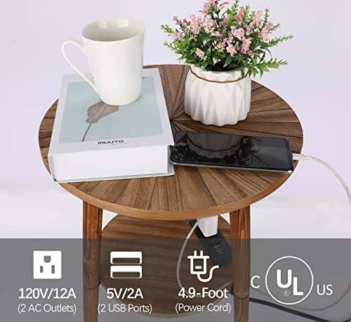 Round Side Table with Charging Station, Mid Century Modern Nightstand, End Table with USB Ports & Power Outlets, Farmhouse Bedside Table, Small Night Stand End Side Tables for Living Room Bedroom