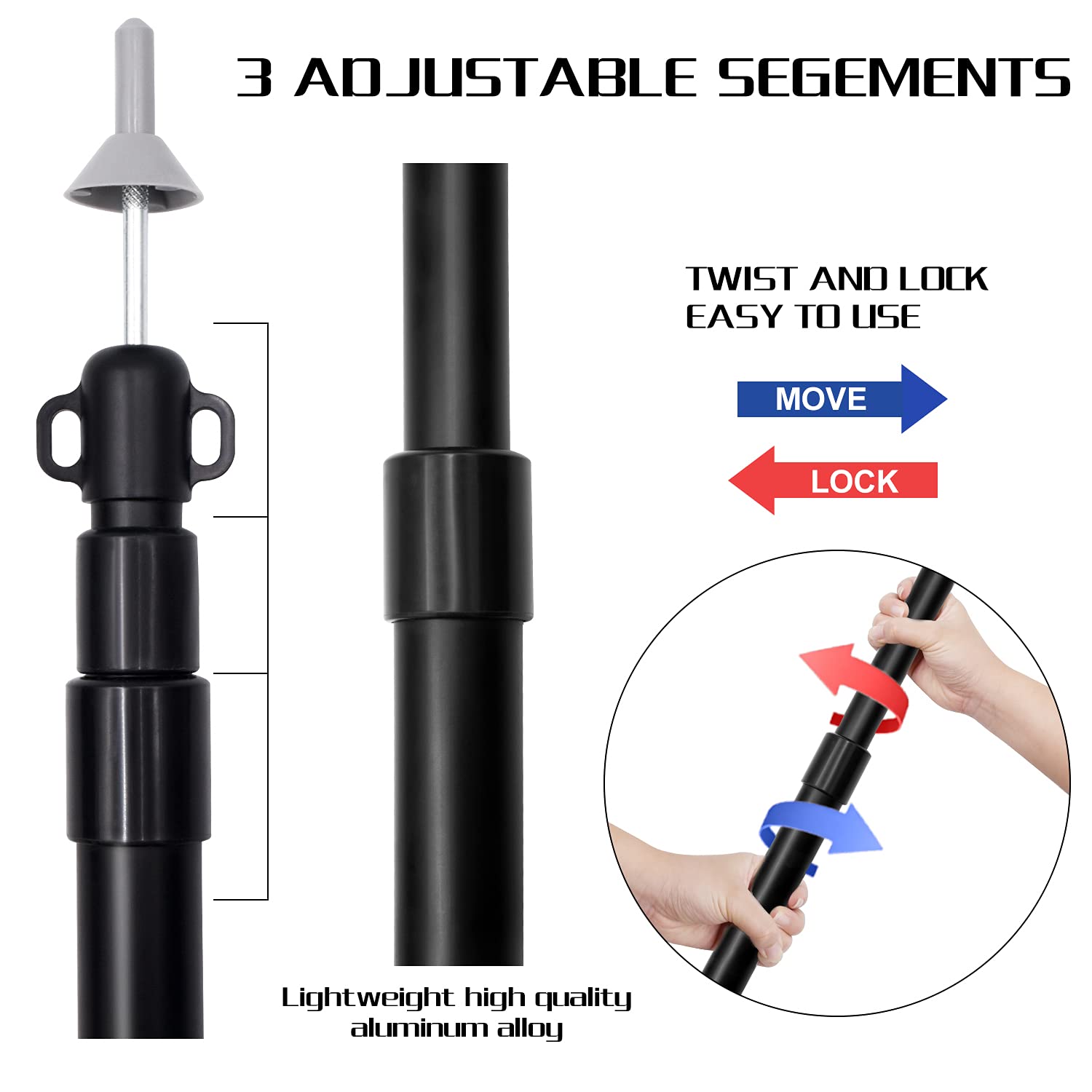 Gold Armour Telescoping Tarp Poles - Aluminum Rods for Tent Fly and Tarps Rainfly, Lightweight Replacement Tent Poles for Camping, Backpacking, Hiking (Black, 2)