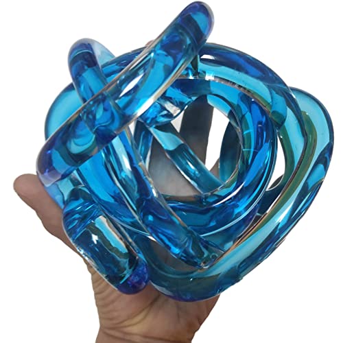 Ritadeshop Glass Orb Decor Ball Glass Knot for Home Decor Tabletop Decorative Figurine (Modern, Blue 5.8" D)