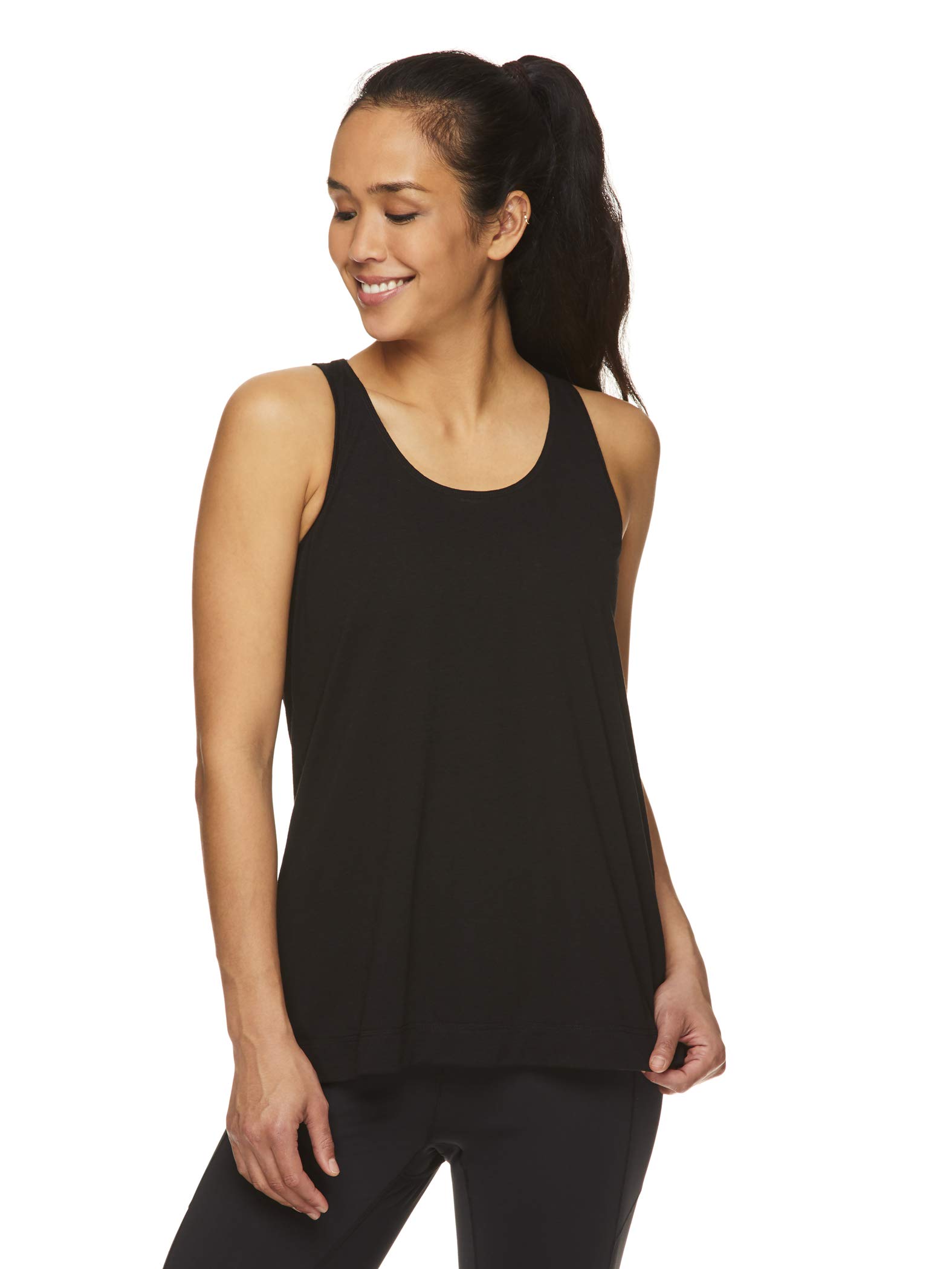Gaiam Women's Open Back Yoga Tank Top - Sleeveless Racerback Workout & Gym Shirt - Black (Tap Shoe) Peace, Large