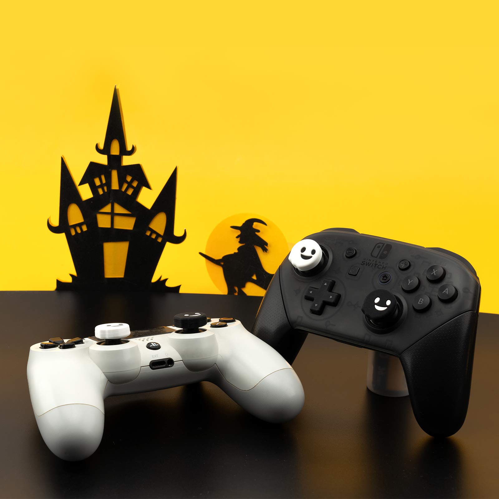 GeekShare Cute Ghost Playstation 4/5 Controller Thumb Grips, Halloween Soft Silicone Thumbsticks Cover Set Compatible with Switch Pro Controller and PS4 PS5 Controller, 2 Pair / 4 Pcs