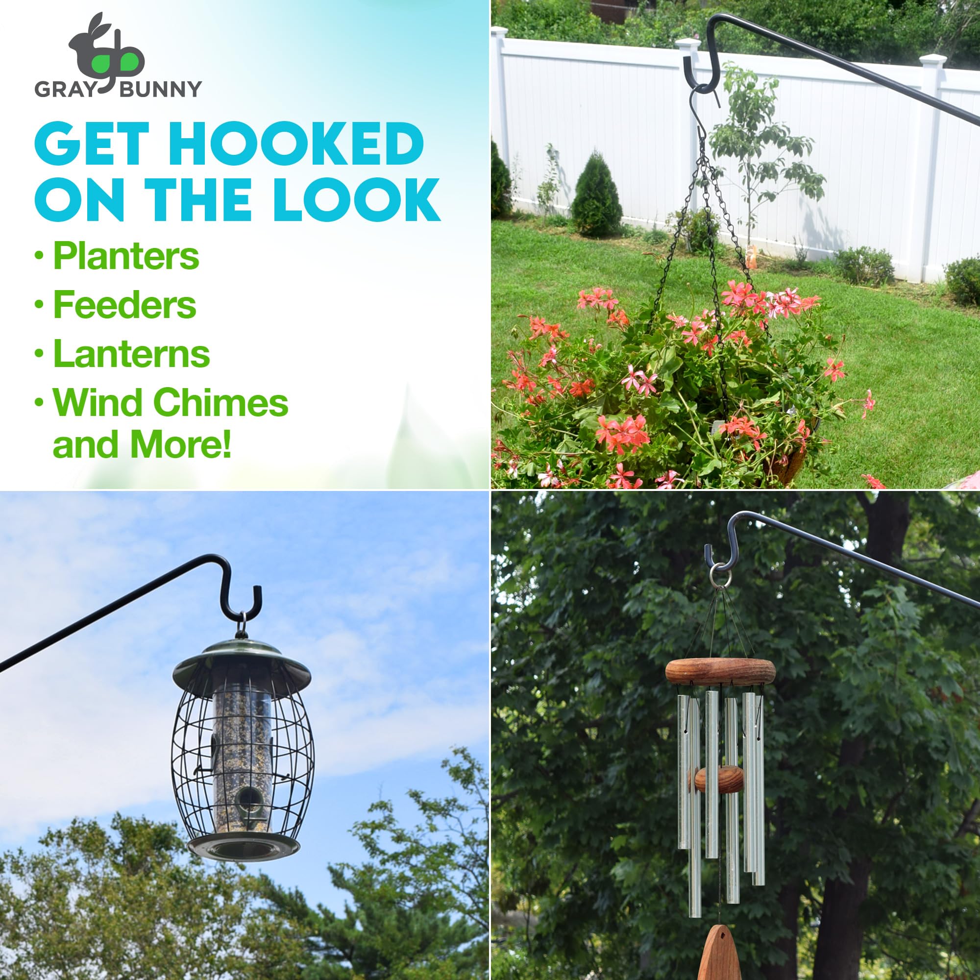 Gray Bunny Deck Hook, 37 Inch Bird Feeder Pole, Non-Slip Clamp Deck Bird Feeder Hanger for railing for Bird Feeders, Planters, Suet Baskets, Lanterns, Wind Chimes and More