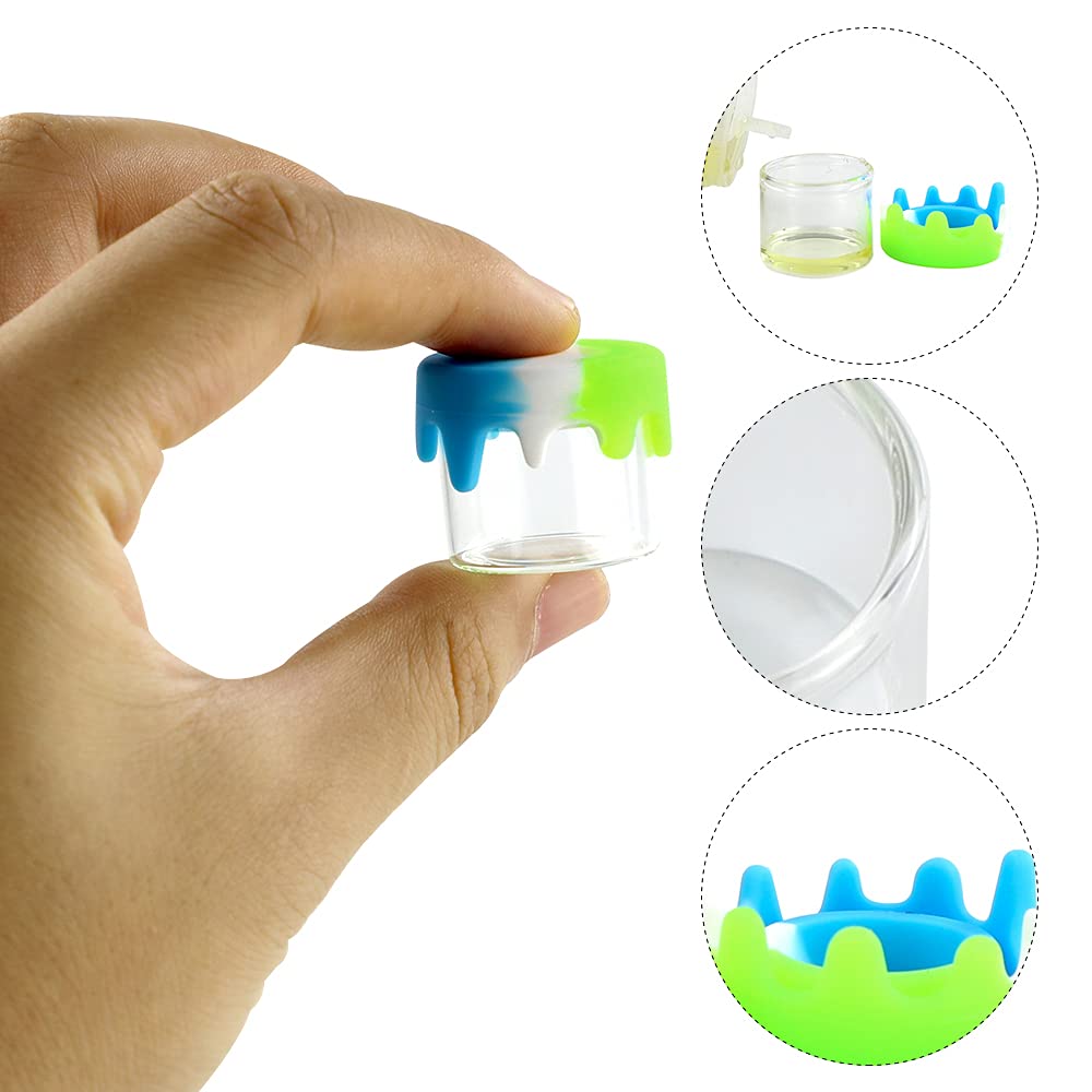 glass concentrate containers 6ml with silicone lids Non Stick glass wax container for Oil, Lip Balm,Cosmetic, Lotion, Cream, Eye shadow, (Color mixing) (100pcs)