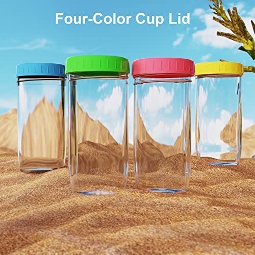 Glass Cups Set( 4 Pack) - 24oz Mason Jar with Lid and Straw Reusable Iced Coffee Cup Wide Mouth Bubble Cups, Smoothie Bobo Cup w 12 Airtight Lids Brush, Travel Glass Drinking Bottle, Juice