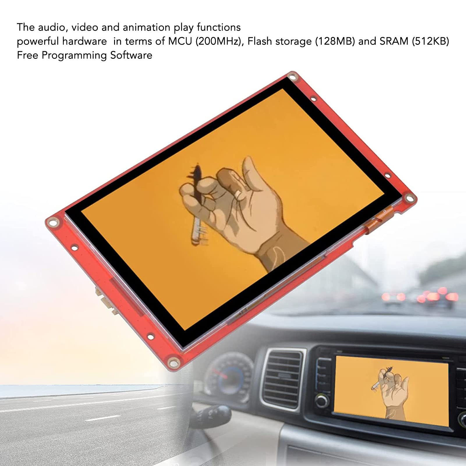 Naroote HMI Display, LCD Display Module 8 GPIO AV Animation Play 7 Inch RTC Function for Vehicle
