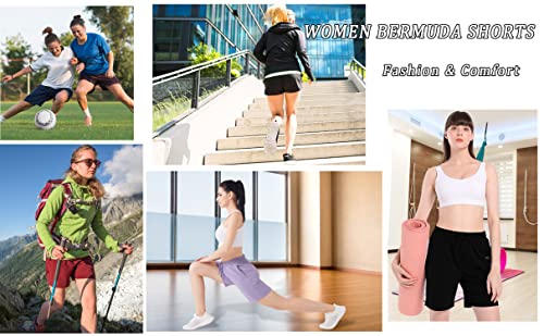 YOYOYOGA Women Bermuda Shorts 8 Way High Stretch Yoga Shorts Athletic Workout Running Shorts Lounge Casual with Deep Pockets Black L