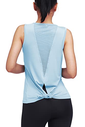 Mippo Women's Yoga Running Tank Tops - Sleeveless Summer Workout Shirts, Light Blue (M)