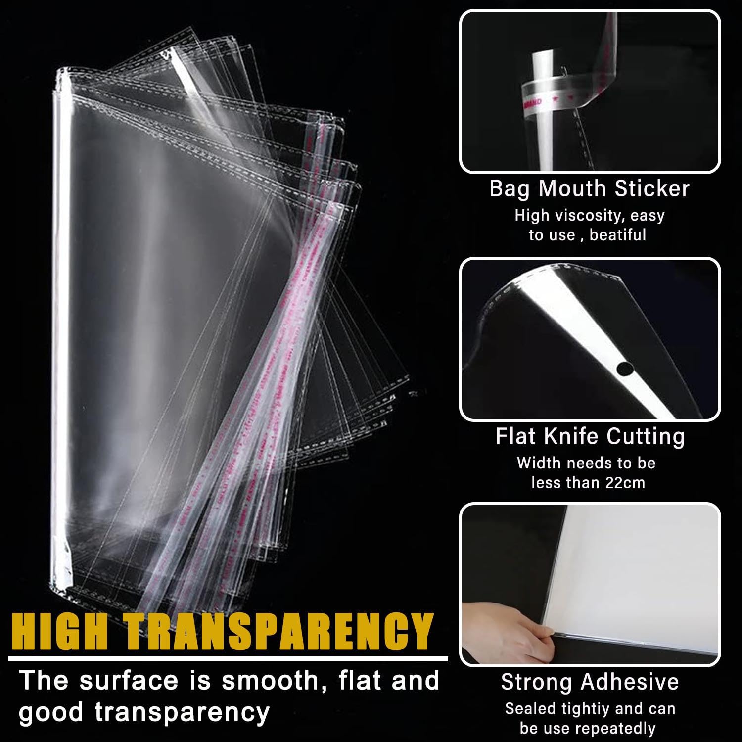 LonlyEagle 100 Pcs 10x14 Inches Self Sealing Cellophane Bags, Clear Resealable Cellophane Plastic Bags Self Adhesive for Packaging Shirts, Clothing, Magazines, Books, and Artwork