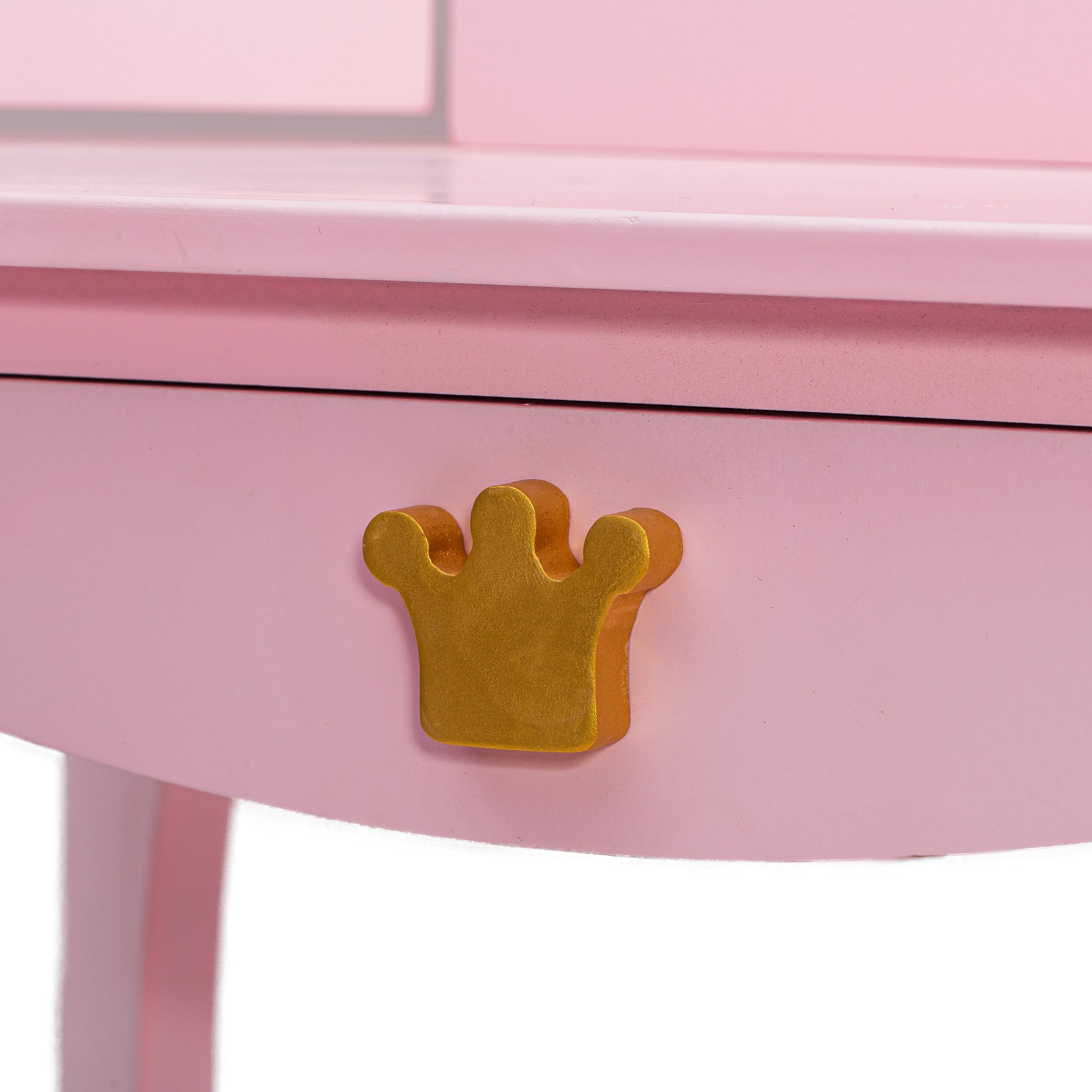LIZHOUMIL 2-in-1 Princess Makeup Table for Kids - Vanity Set with Mirror, Stool, Tri-Folding Mirror & Drawer - Wooden Pretend Play Dressing Table for Toddler Girls