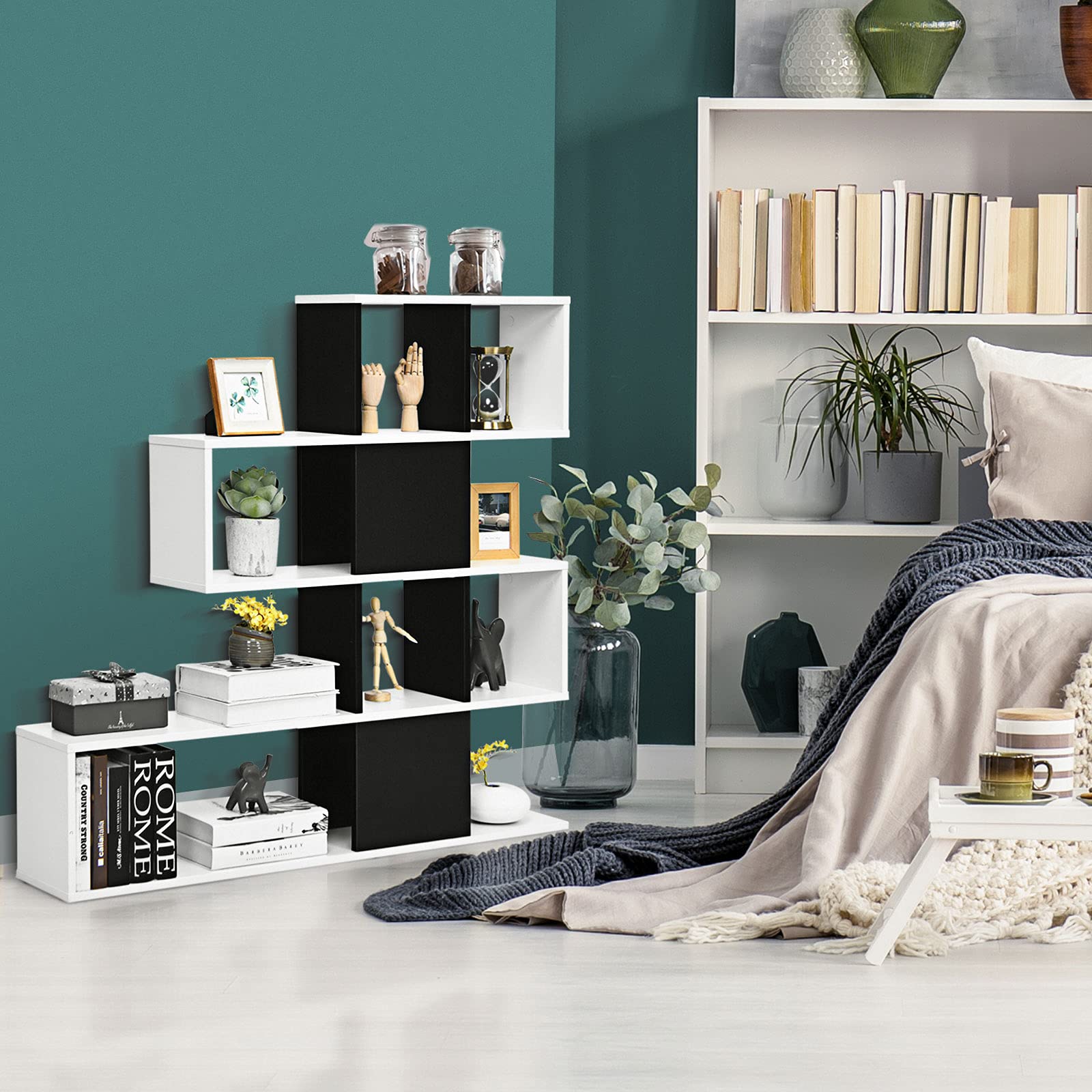 Tangkula 8 Cubes Bookshelf, Modern Ladder Corner Bookcase, 8-Cube Open Stepped Storage Bookcase, 5-Tier Display Shelf for Home Office, 47 x 8 x 43 Inch, Living Room Divider Bookcase