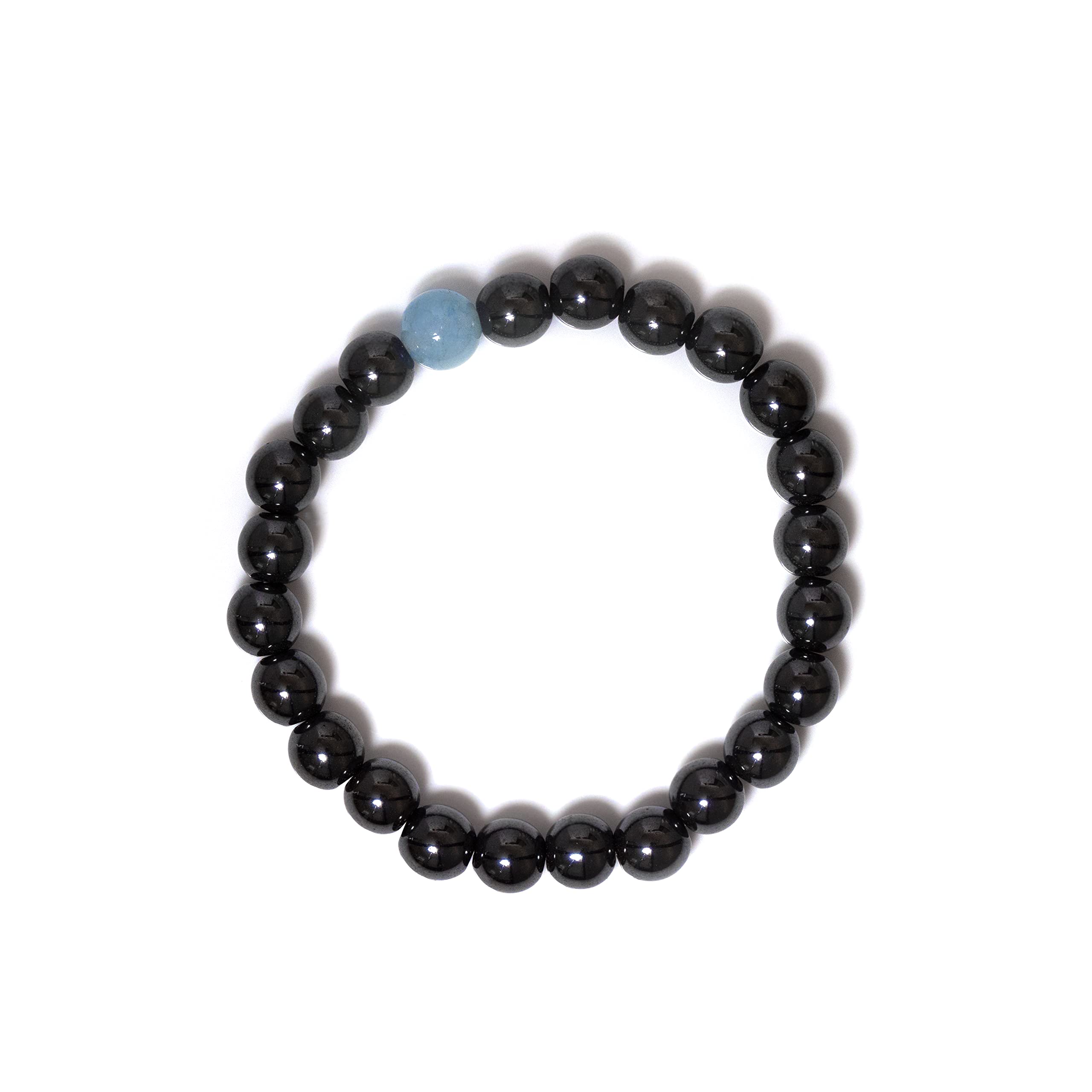 Ezina Designs - Alaskan Magnetic Black Hematite & Glacial Water Cleansed Aquamarine Stretch Bracelet