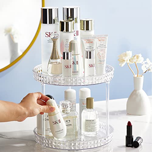 ROWNYEON Rotating Makeup Organizer 2 Tier skincare organizers Bathroom Organizer Perfume Organizer Spinning Cosmetics Organizer for Vanity,Cabinets, Pantry, Fridge, Countertops,Kitchen