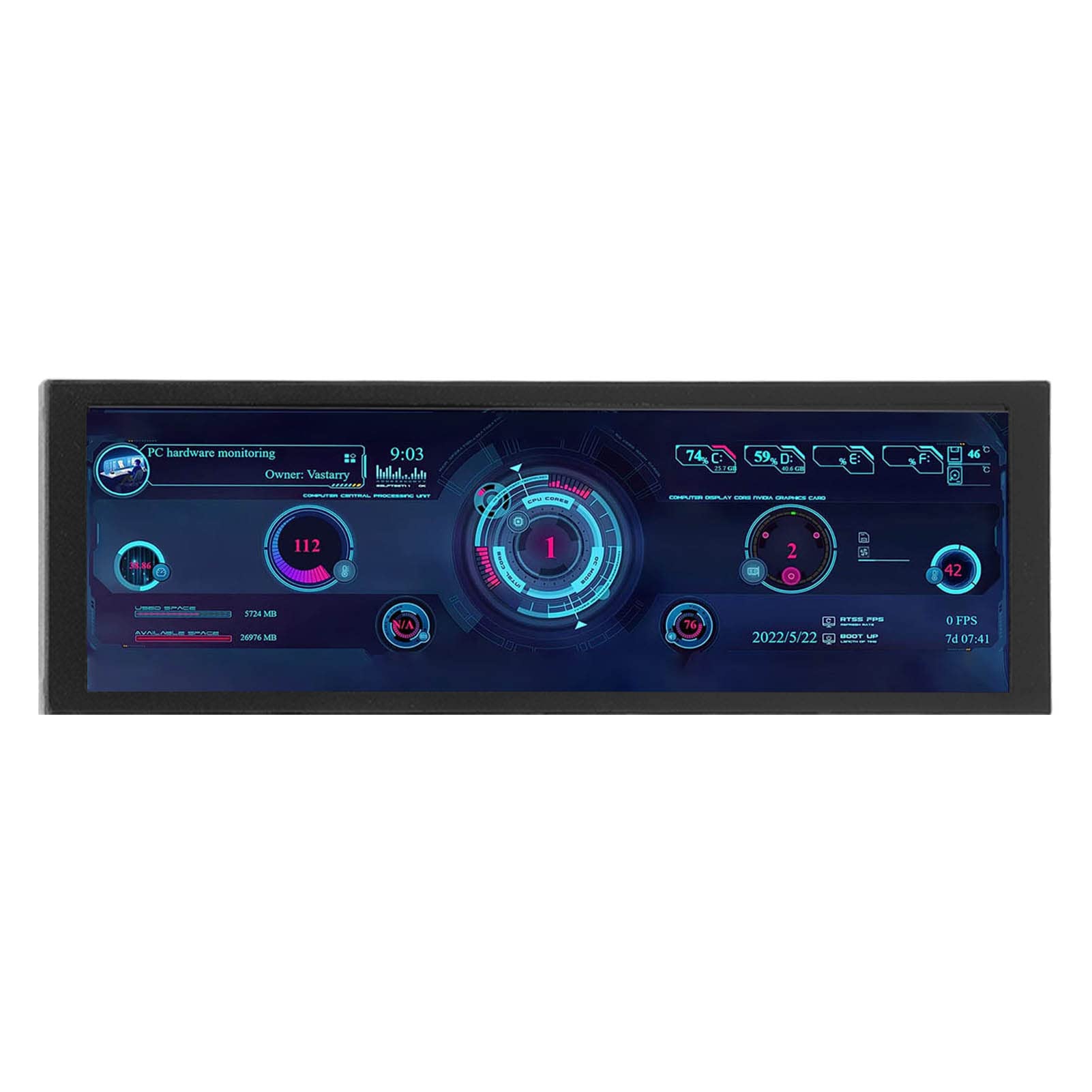 Naroote PC CPU Data Monitor, Computer CPU Monitor 7.9 Inch IPS USB Power Auto Off for Gaming