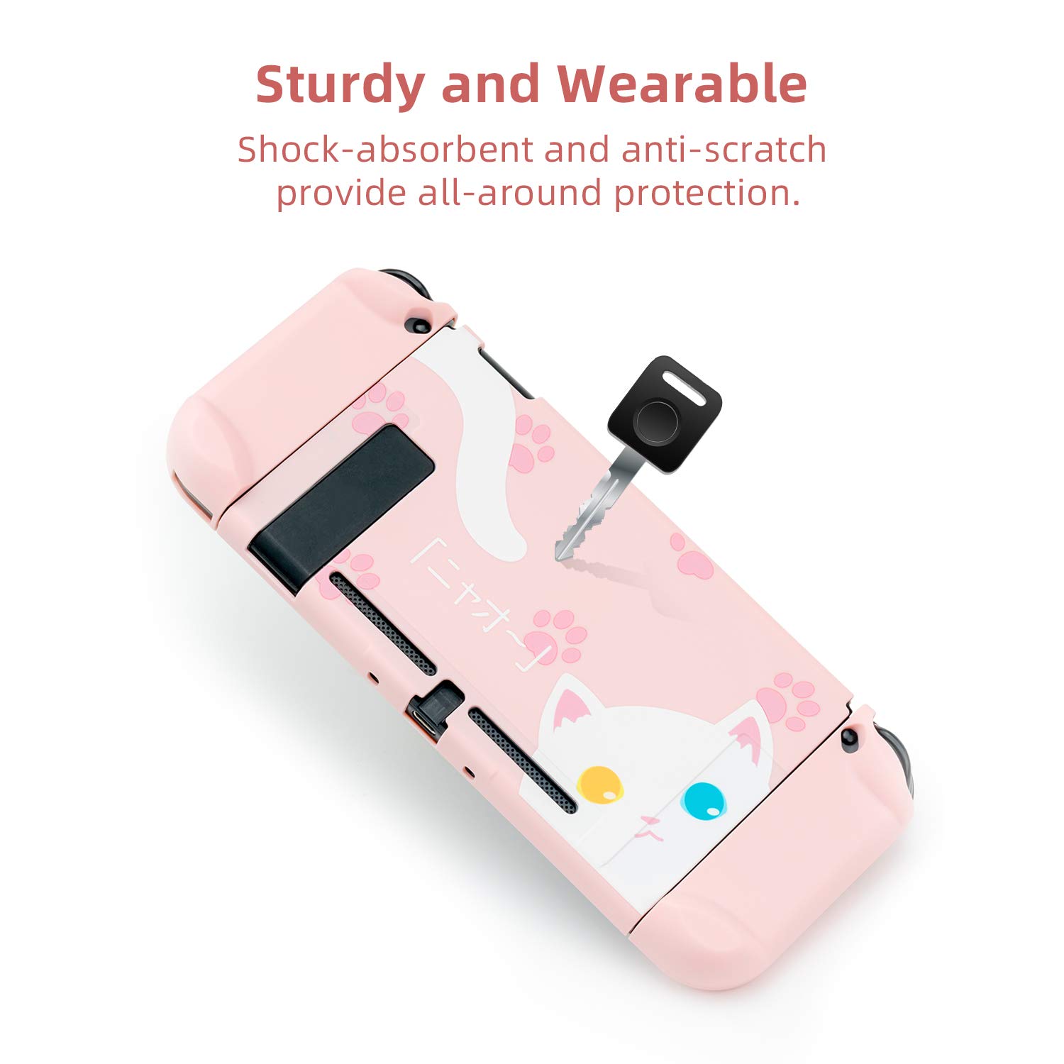 GeekShare Protective Case for Nintendo Switch, DIY Replacement Housing Shell Case Set for Nintendo Switch Console and Joycon - Anti-Scratch and Soft Touch PC Material (Pink Cat)