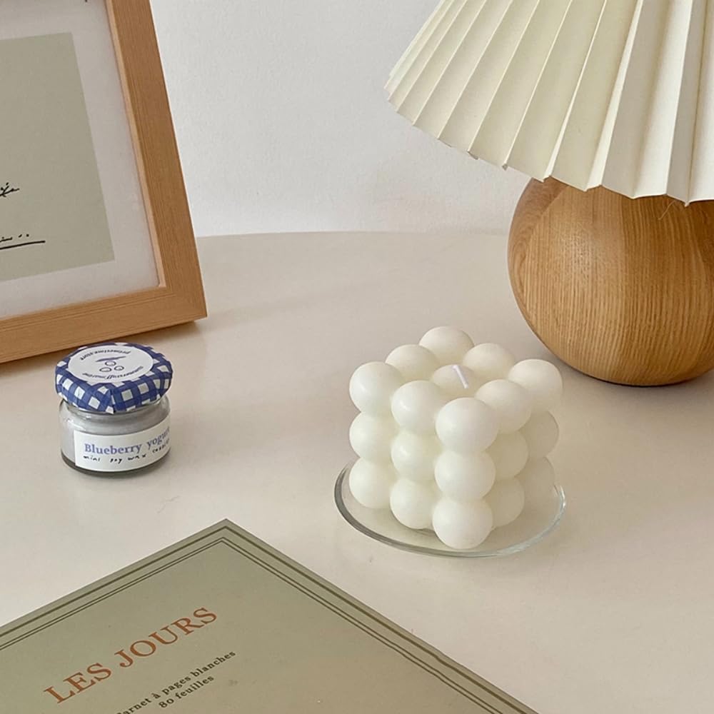 Scented Candles, 2Pcs Handmade Soy Wax Bubble Cube Candles, Ideal for Wedding, Proposal Ceremony and Home Decor, Halloween Birthday Christmas Gift (White)