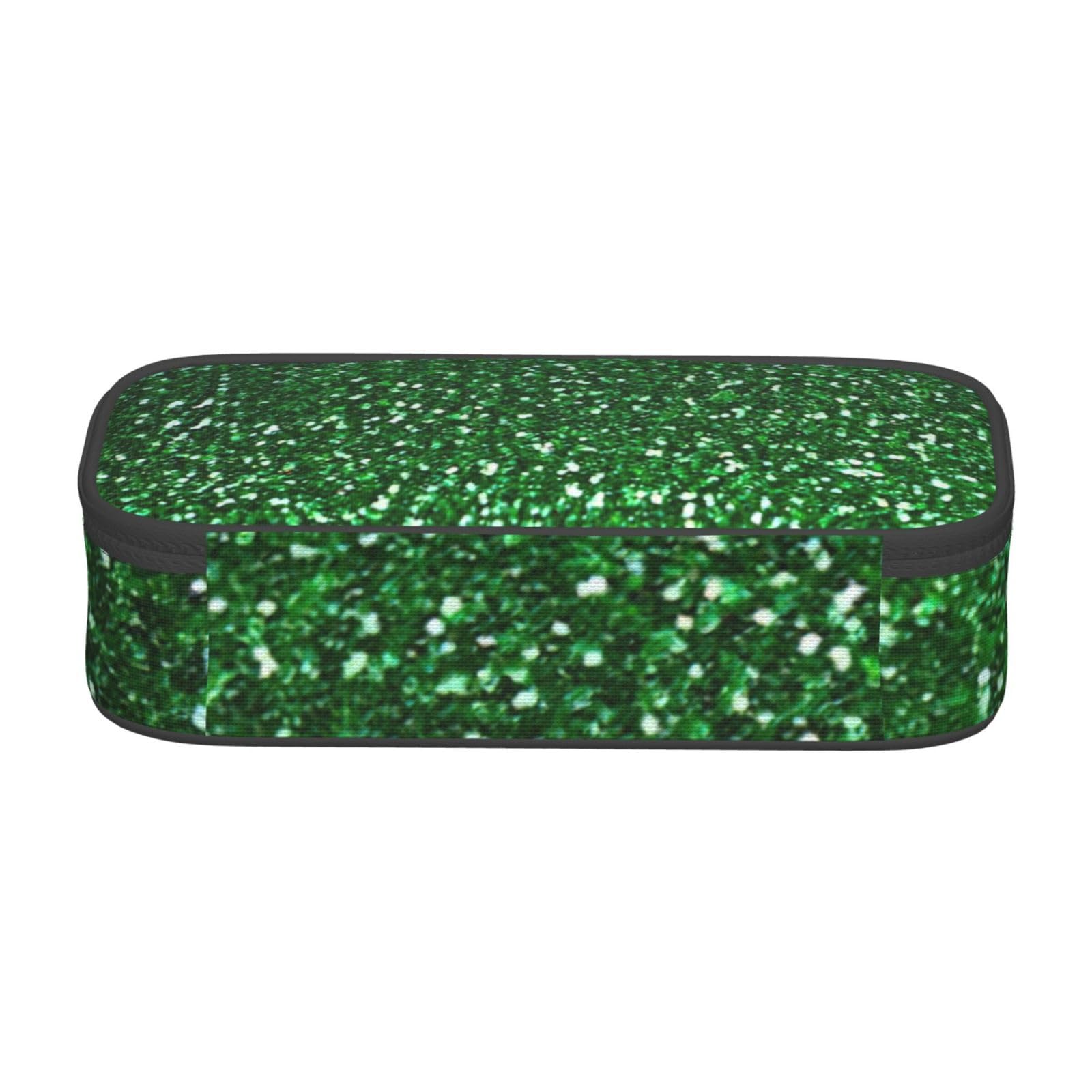 QHWLR Green Sequin Sparkle print Pencil Case Large Capacity Pen Pouch for interlayer Adults Cosmetic Bag Supplies , Black