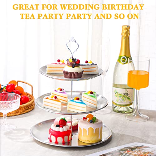 Set of 2 Cupcake Display Stands 3 Tier Serving Tray Platters Stainless Steel Cup Cake Tower for Birthday Party Wedding Cakes Dessert Cookie Candy (Silver)