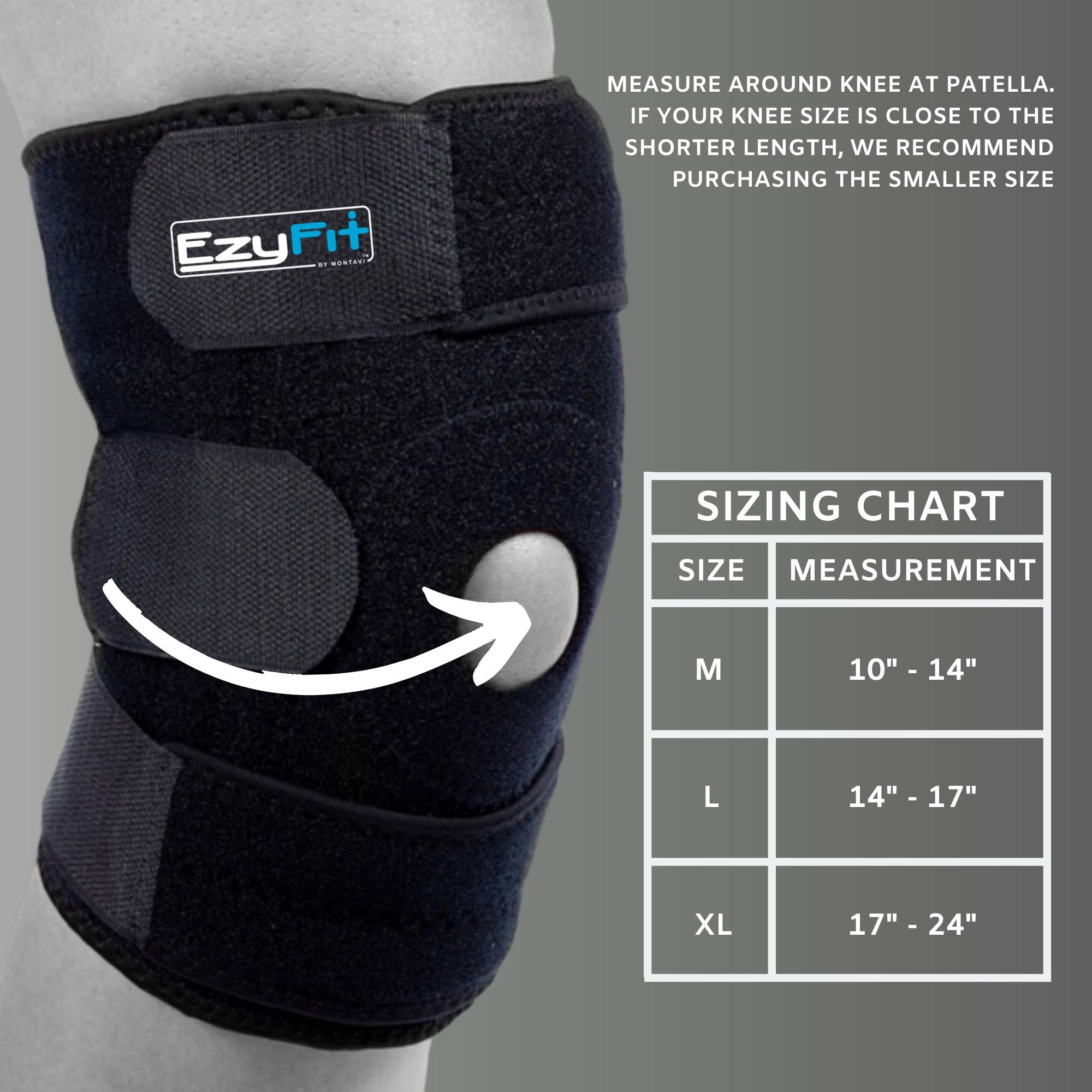 EzyFit Knee Brace Support For Arthritis, ACL, LCL, MCL, Sports Exercise, Meniscus Tear Injury Recovery - Side Stabilizers Open Patella - Best Comfort Fit Adjustable Neoprene Wrap - 3 Sizes