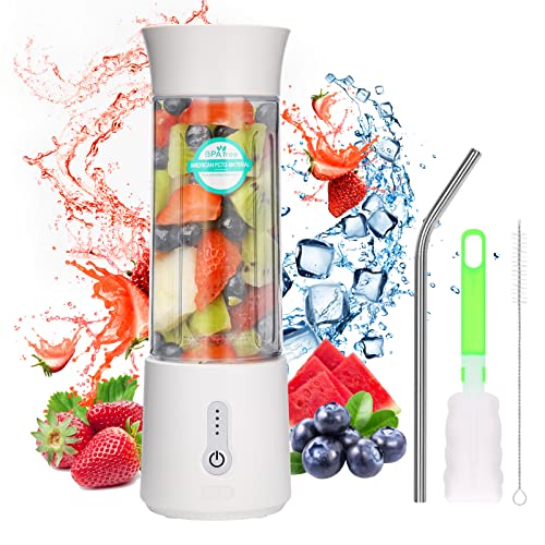 Portable Blender for Shakes and Smoothies,17oz Personal Size Blender with USB Rechargeable and 6 Blades, Fruit Veggie Fresh Juicer Mini Portable Blender Cup for Travel Sports Kitchen (White)