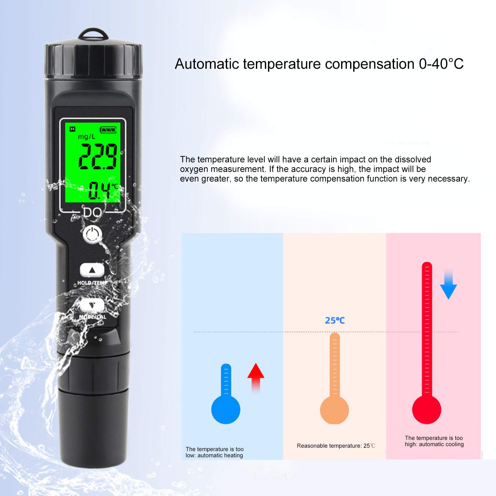 Hyuduo Digital Dissolved Oxygen Meter PH Water Quality Temperature and Humidity Meter Analyzer for 0.0β40.0mg L Oxygen Concentration Portable DO Pen