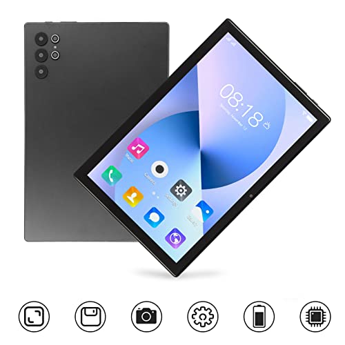 fannay Tablet, 10inch 8MP 24MP Dual Camera 128GB ROM Dual Speaker 100-240V US Plug WiFi Computer Tablet WiFi 8GB RAM for Office (Black)