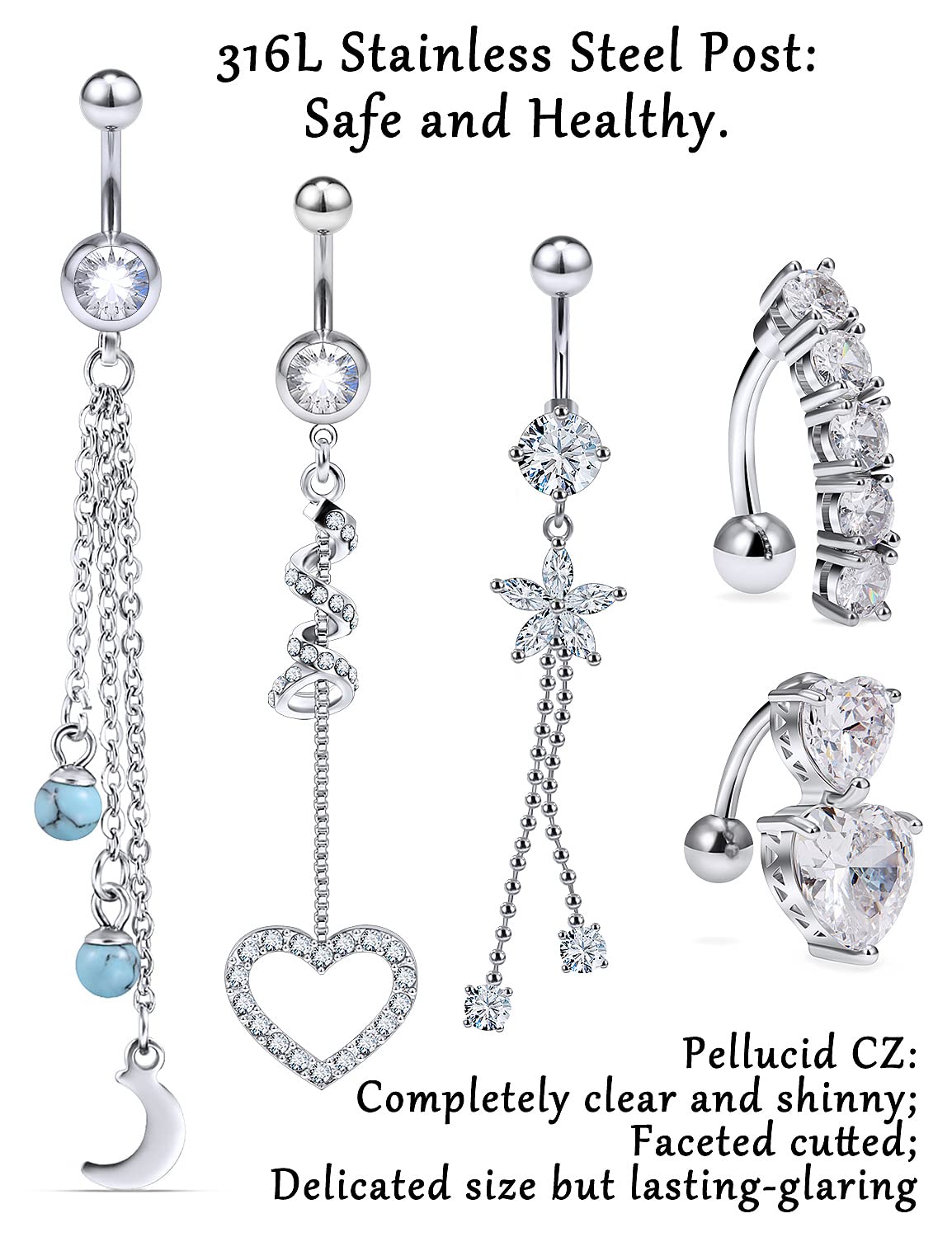 Goerhsjie Belly Button Ring Dangle Belly Button Rings Belly Rings Belly Button Rings Belly Ring Belly Button Ring Surgical Steel Belly Piercing Belly Rings for Women Belly Button Piercing