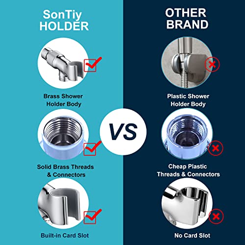 Metal Shower Head Holder for Hand Held Showerhead, Adjustable Shower Arm Mount for Connecting Shower Arm and Shower Hose, Shower Arm Adapter Wand Bracket with Swivel Ball Connector (Polish Chrome)