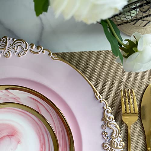 Henilosson Pink Charger Plates Gold Trim - Antique Plate Chargers for Dinner Plates - Set of 6 Dinner Chargers(6,pink)